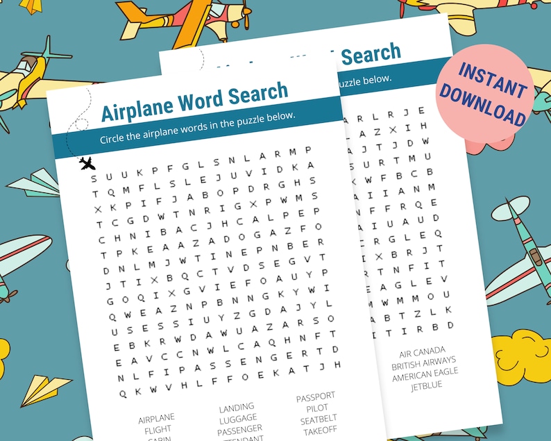 Travel Word Search, Printable Airplane Activities, Plane Activities for ...