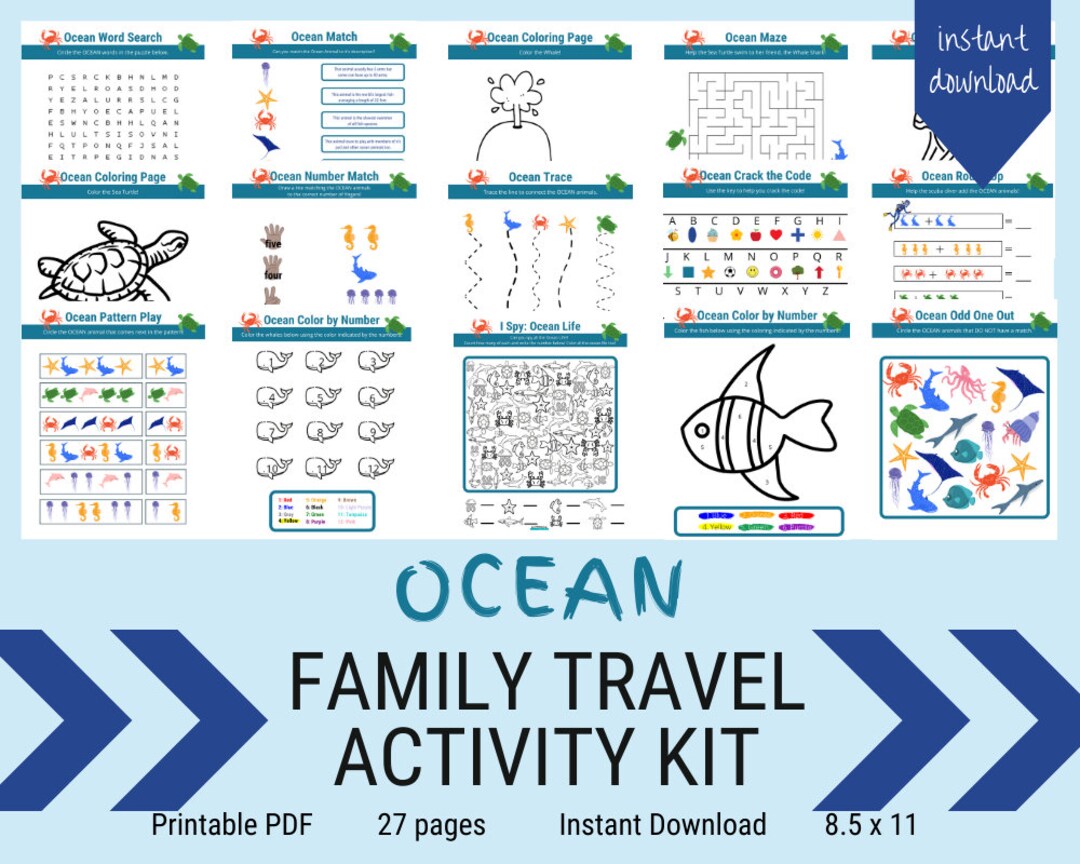 Sea Animals Coloring Pages, Kids Travel Activity Pack, Road Trip ...