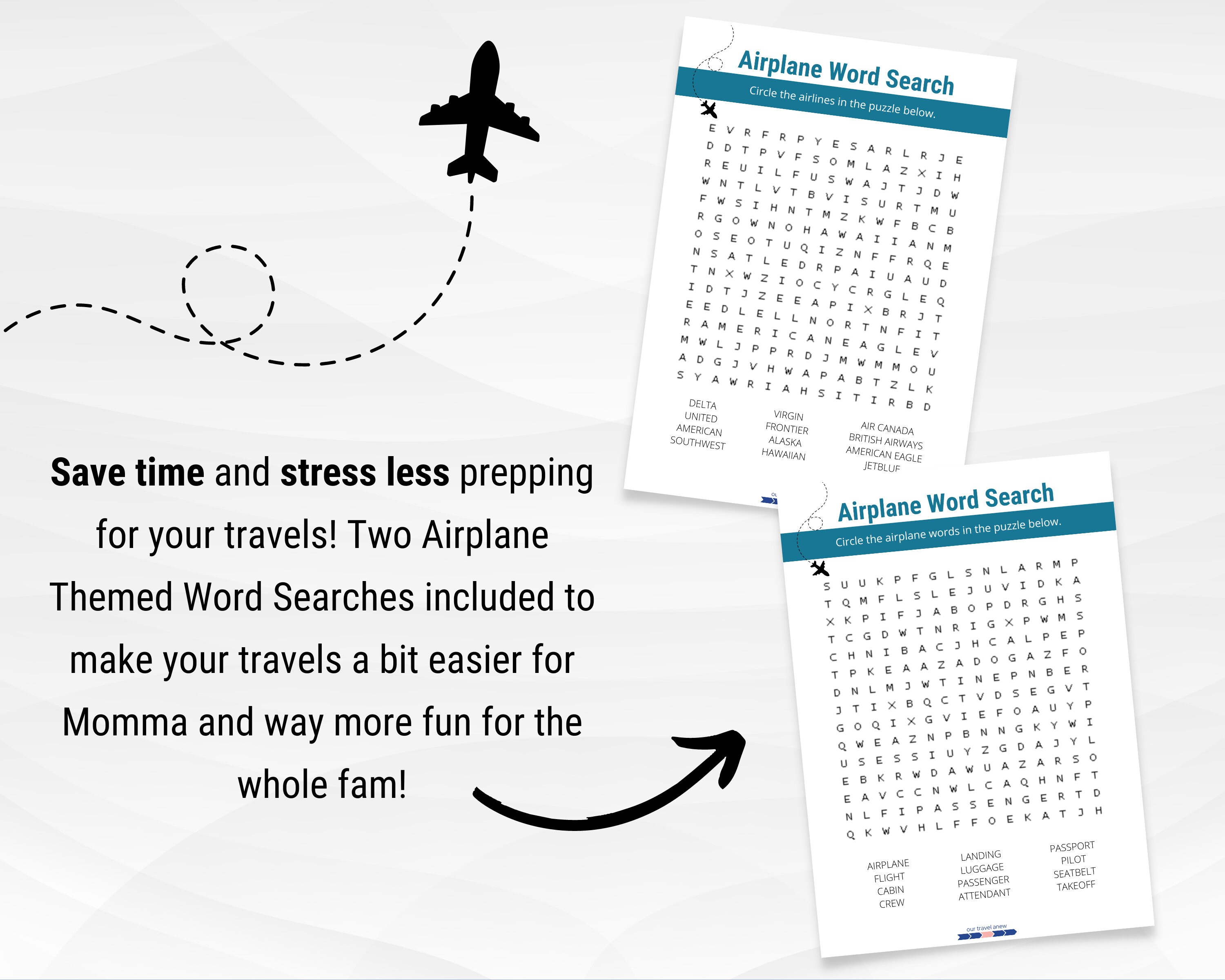Travel Word Search, Printable Airplane Activities, Plane Activities for ...