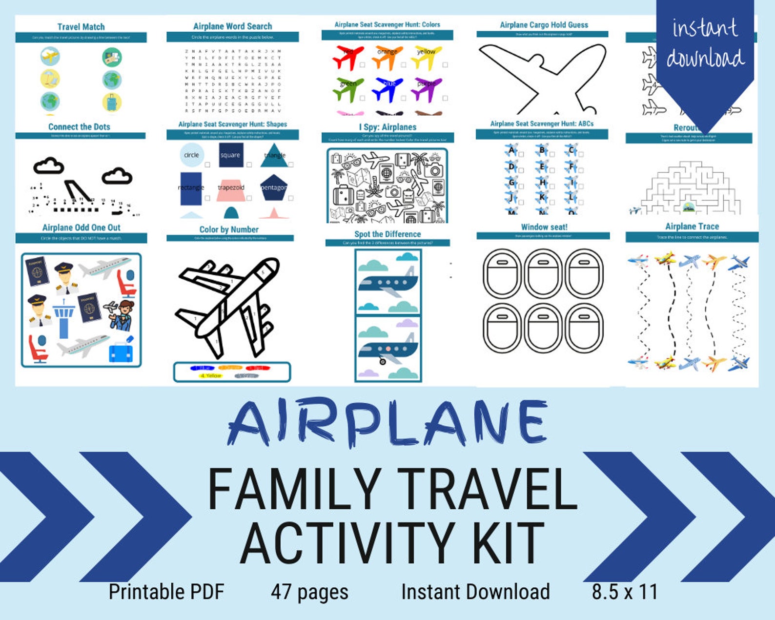 Airplane Activity Book, Airplane Games for Kids, Printable Travel Games ...