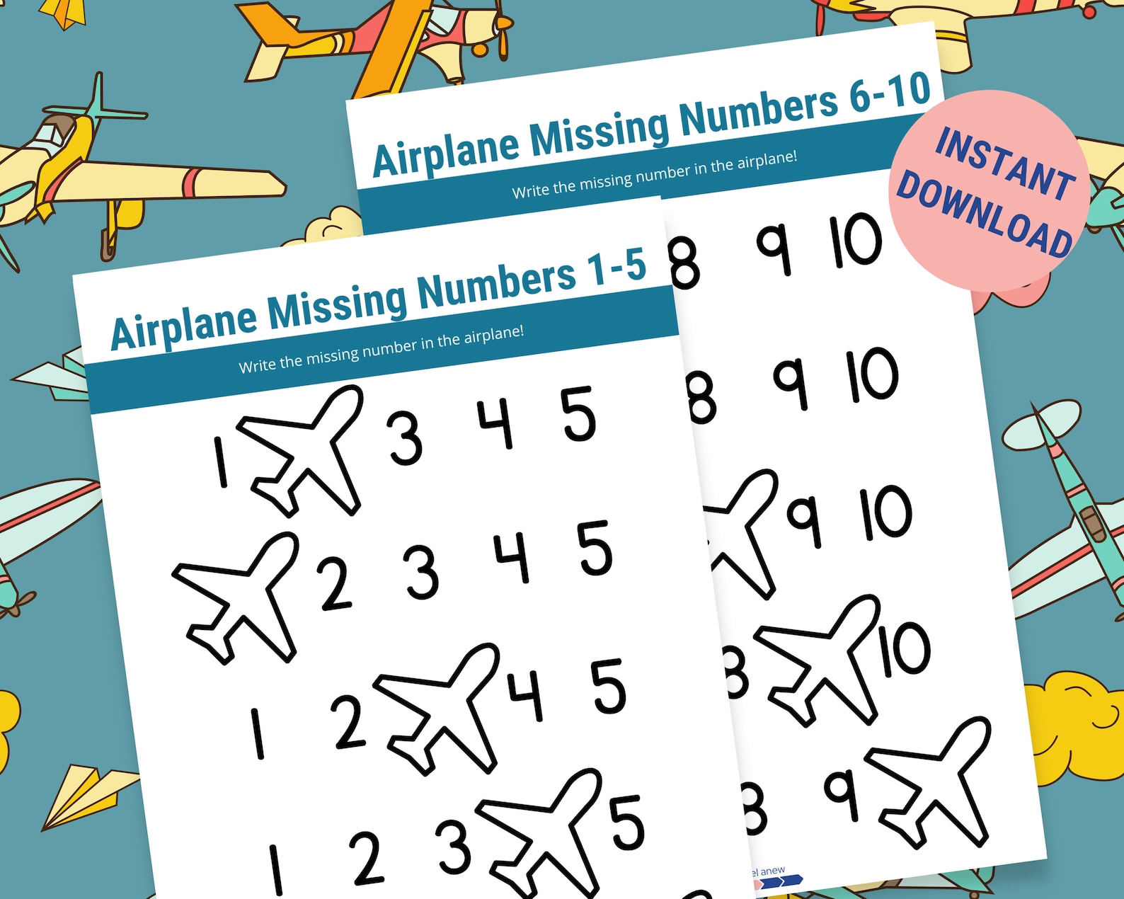 Missing Numbers Worksheet, Printable Airplane Activities, Plane ...