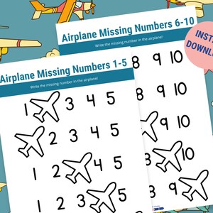 Missing Numbers Worksheet, Printable Airplane Activities, Plane ...