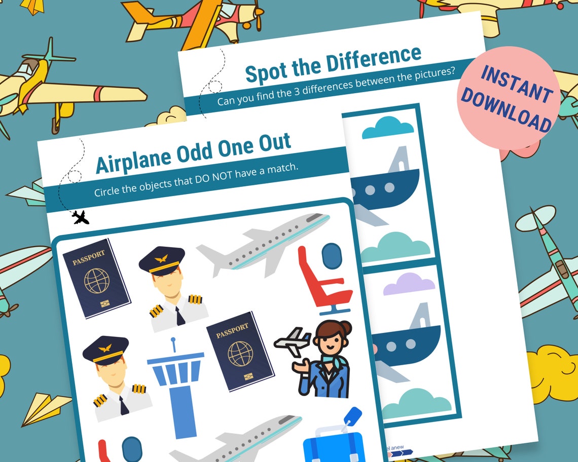 Spot the Difference Printable, Printable Airplane Activities, Plane ...