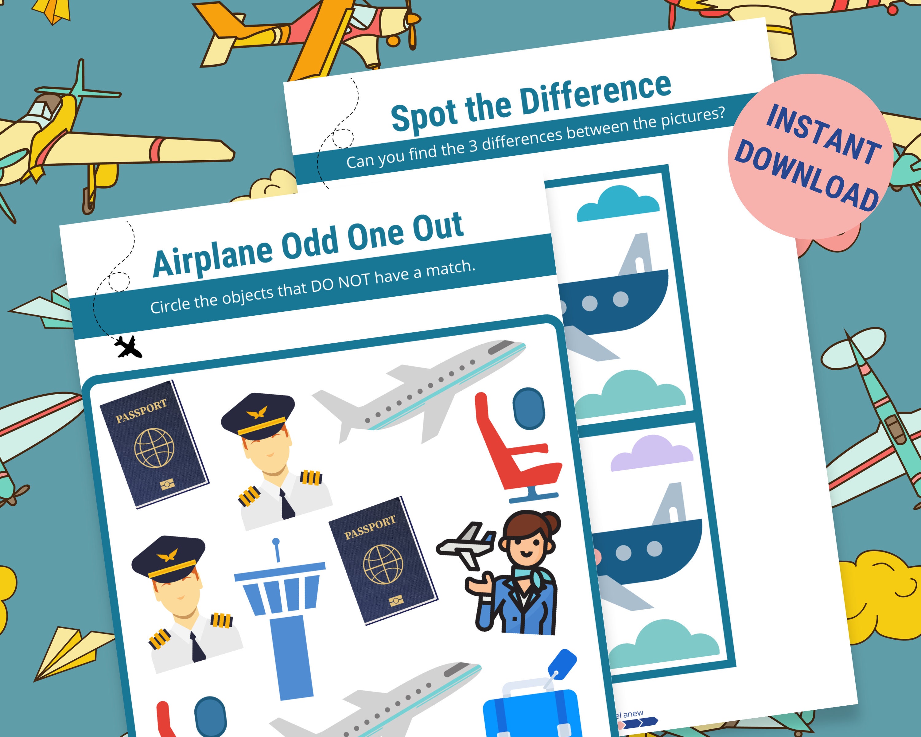 Spot the Difference Printable, Printable Airplane Activities, Plane ...