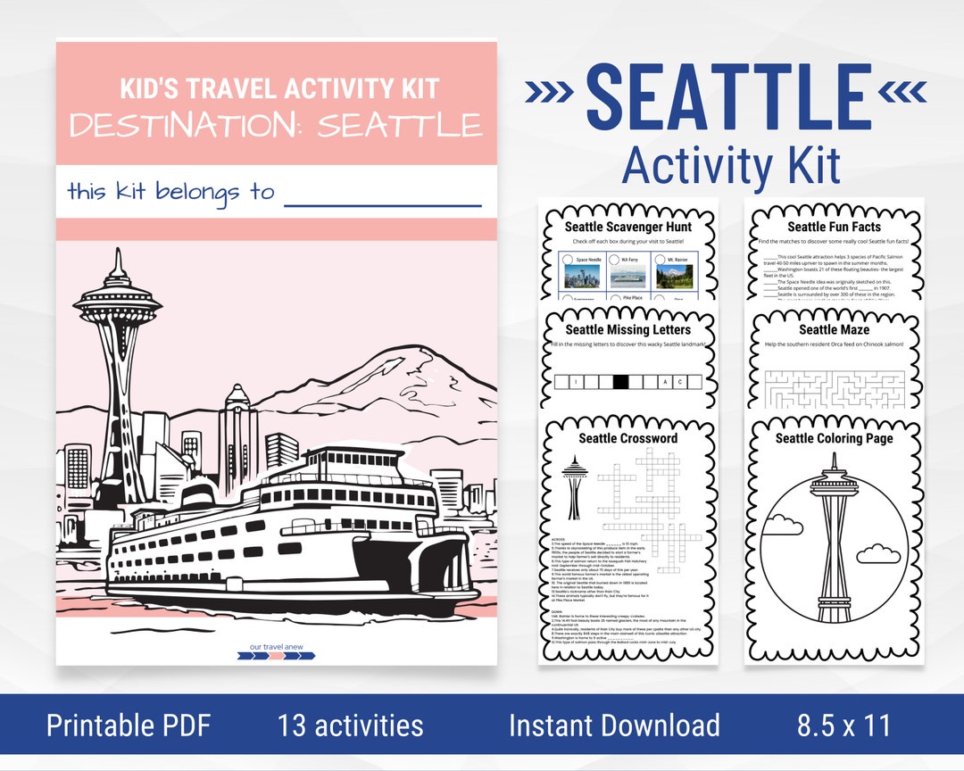 Seattle Vacation, Travel Activity Book, Kids Travel Activity Pack, Kids ...