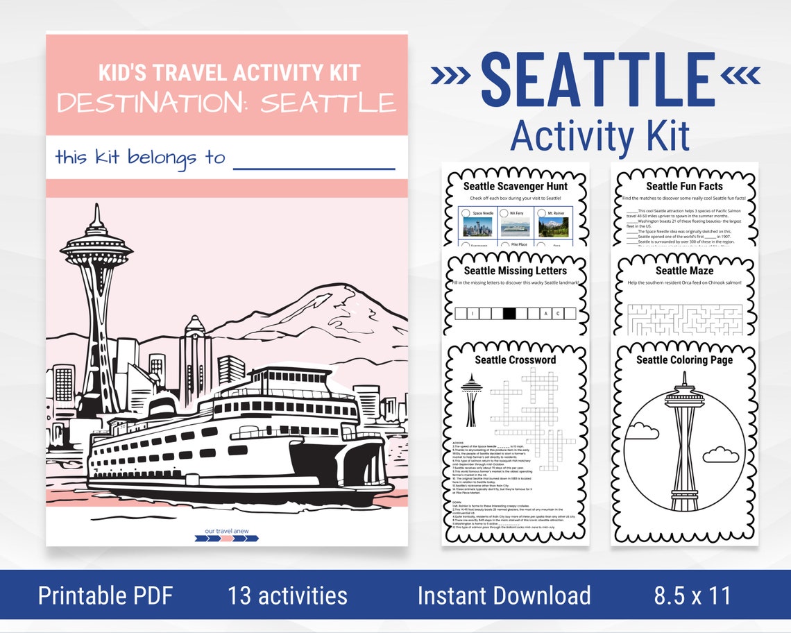 Seattle Vacation, Travel Activity Book, Kids Travel Activity Pack, Kids ...