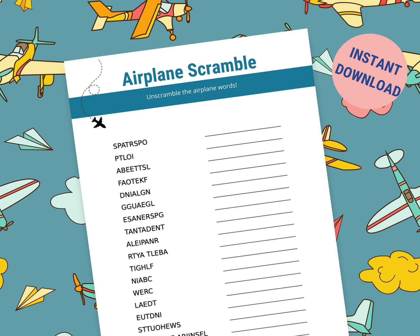 Word Scramble Puzzles, Printable Airplane Activities, Plane Activities ...