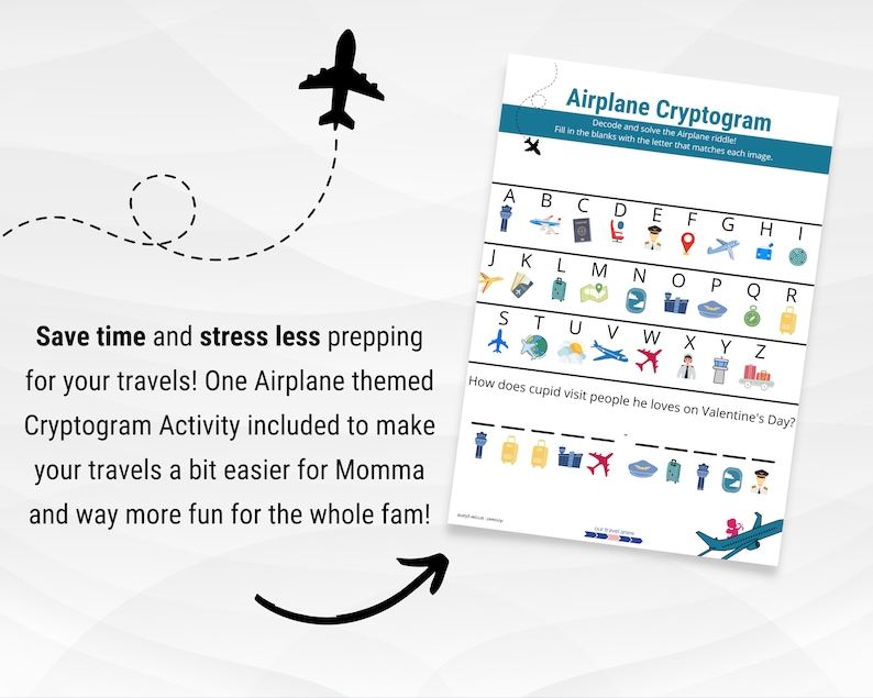 Cryptogram Puzzle, Printable Airplane Activities, Plane Activities for ...