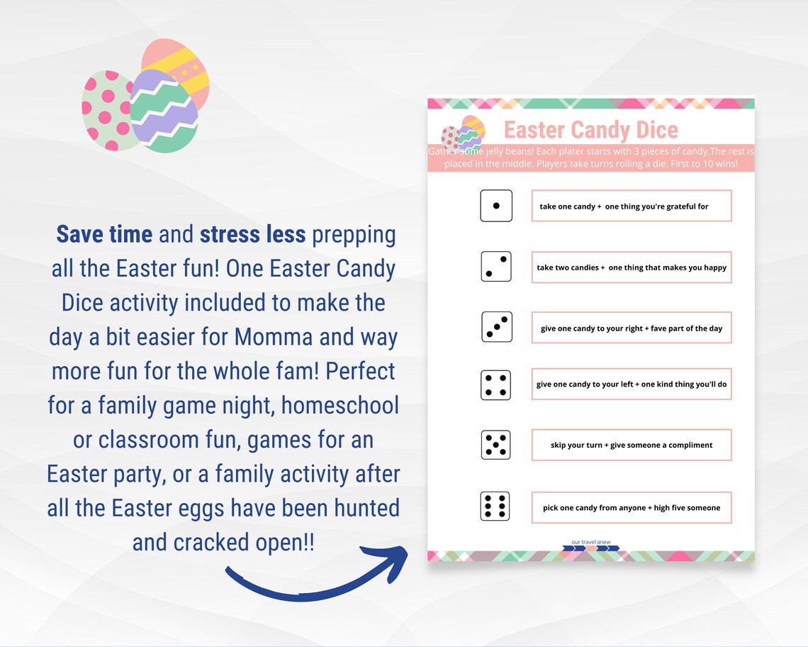 Candy Dice Game, Printable Easter Game, Easter Activity Sheet, Easter ...