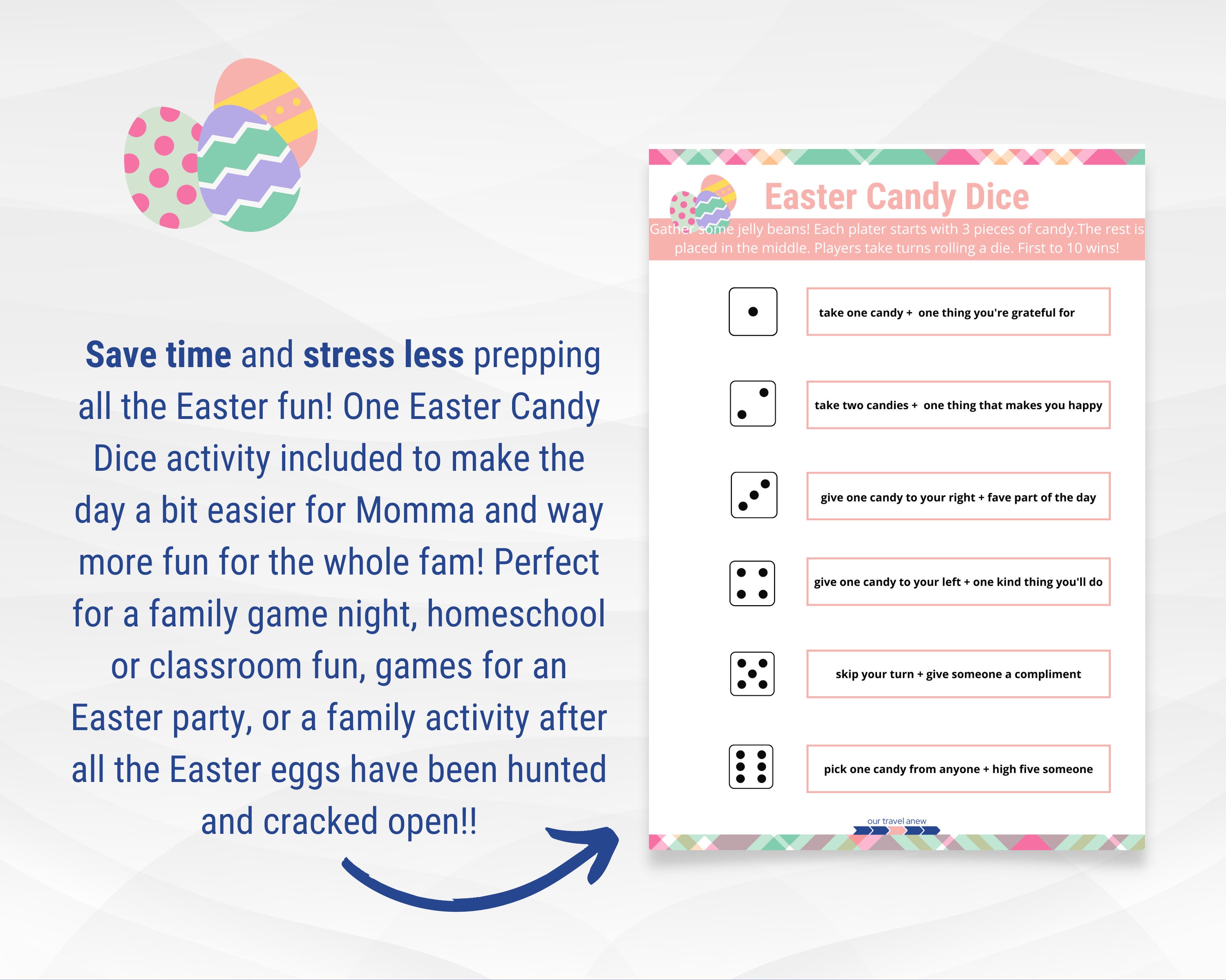 Candy Dice Game, Printable Easter Game, Easter Activity Sheet, Easter ...