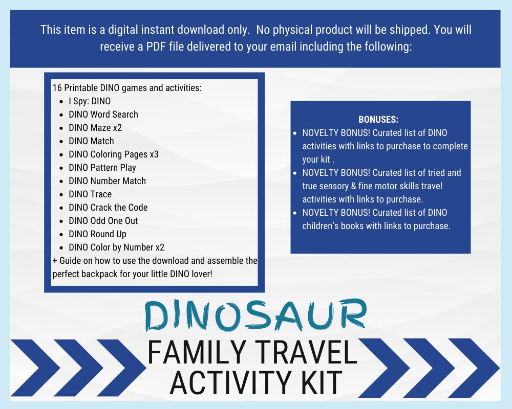Dinosaur Activity Sheet, Dinosaur Worksheet, Kids Travel Activity Pack ...