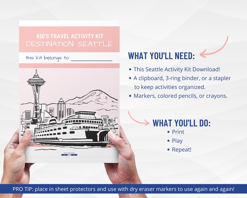 Seattle Vacation, Travel Activity Book, Kids Travel Activity Pack, Kids ...