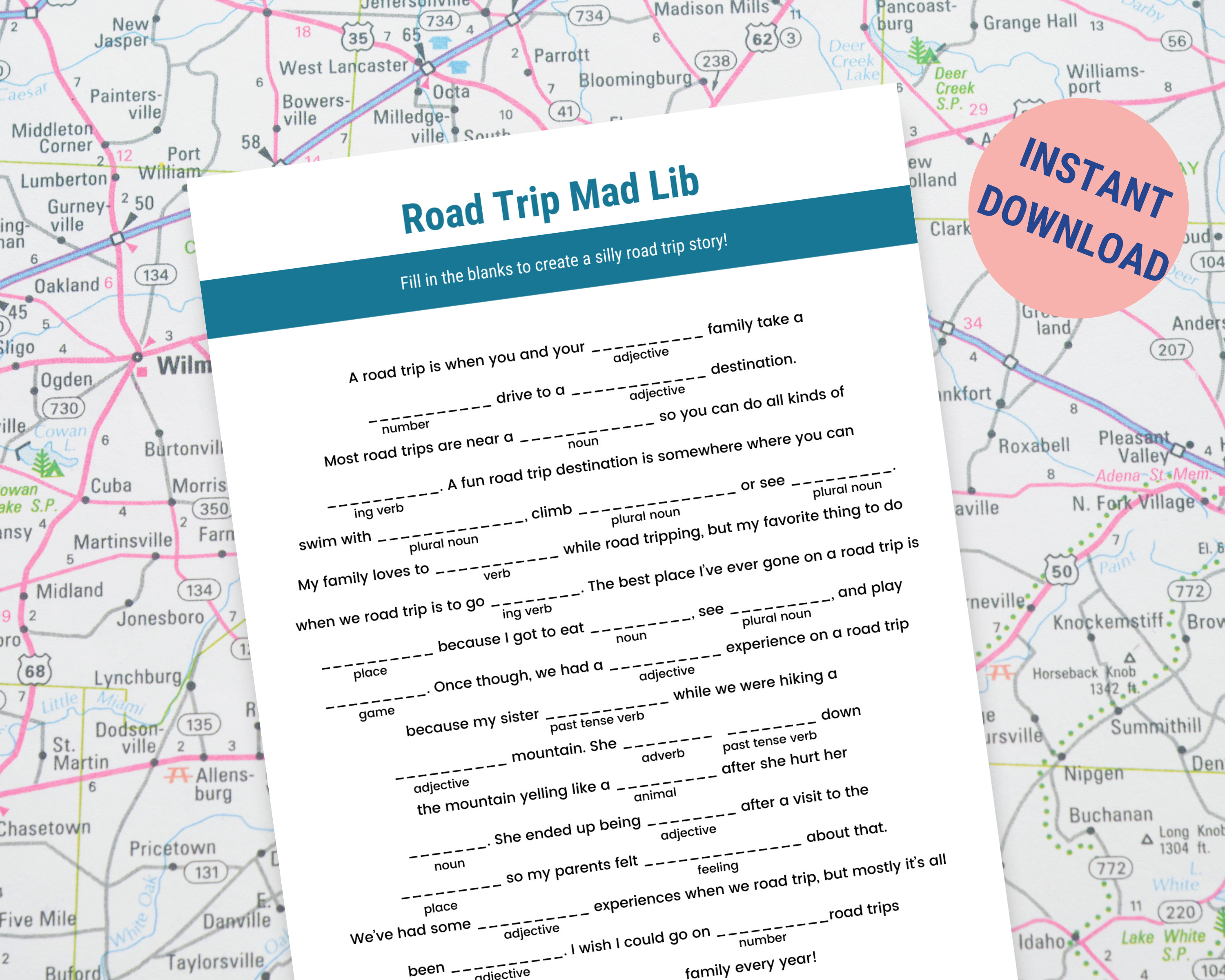 Mad Libs for Kids, Printable Road Trip Games for Kids, Road Trip ...