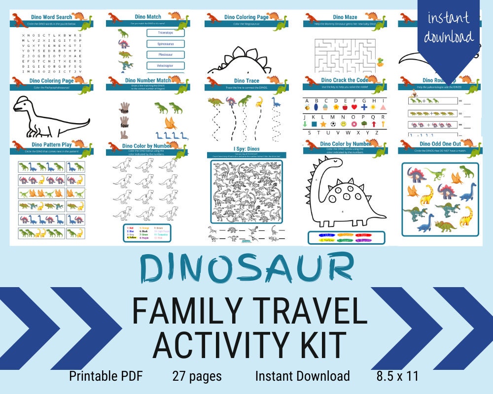 Dinosaur Activity Sheet, Dinosaur Worksheet, Kids Travel Activity Pack ...
