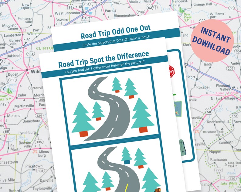 Spot the Difference Printable, Printable Road Trip Games for Kids, Road ...