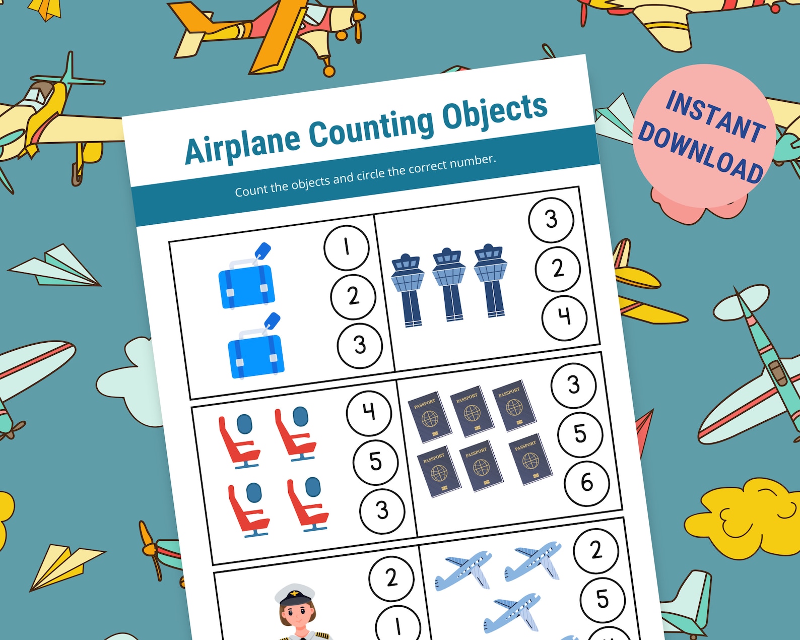 Preschool Counting Activity Printable, Printable Airplane Activities ...