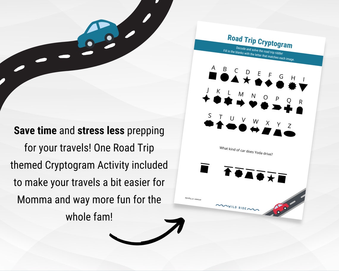 Cryptogram Puzzle, Printable Road Trip Games for Kids, Road Trip ...
