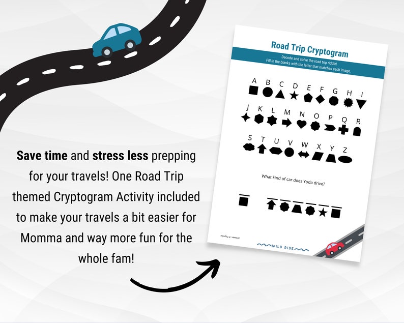 Cryptogram Puzzle, Printable Road Trip Games for Kids, Road Trip ...