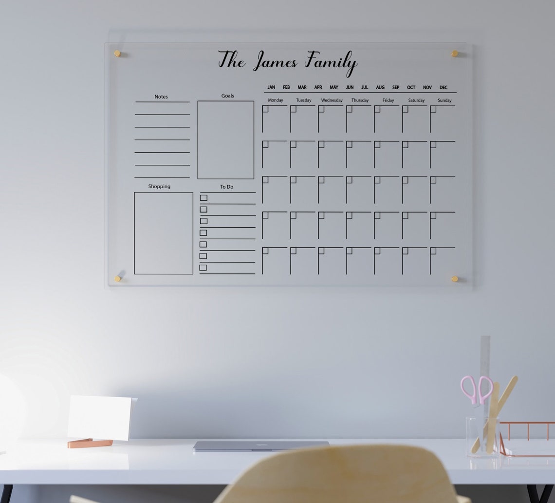 Personalize Dry Erase Board Acrylic Family Calendar gold Text Yearly ...