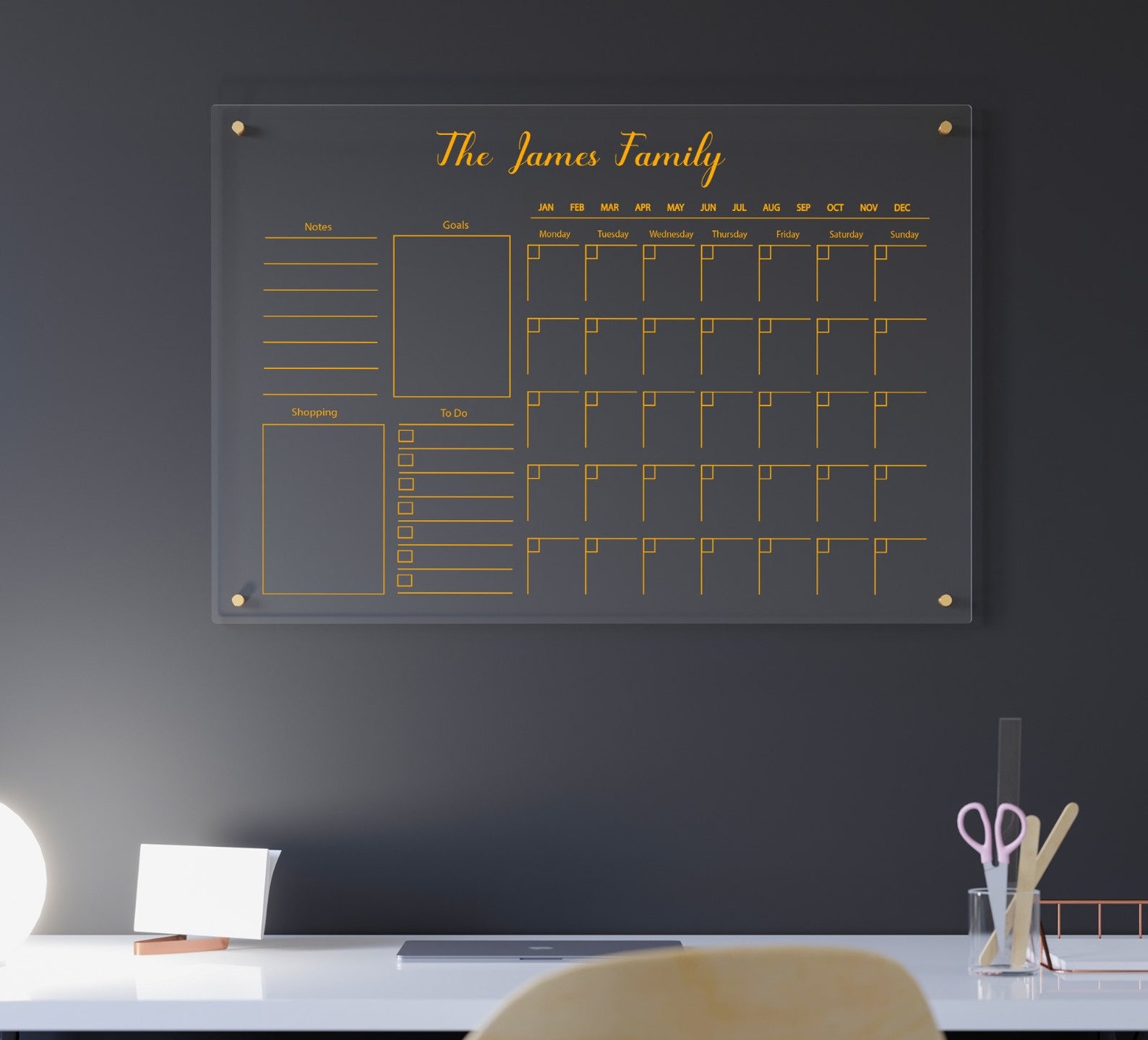 Personalize Dry Erase Board Acrylic Family Calendar gold Text Yearly ...