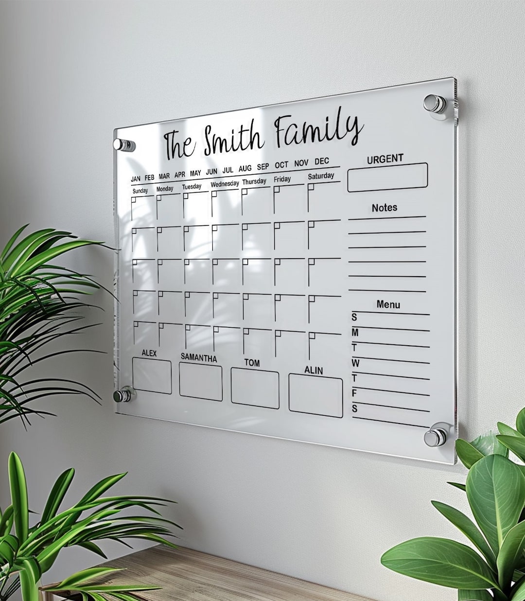 Acrylic Family Calendar | Family Planner | Dry Erase Calendar ...
