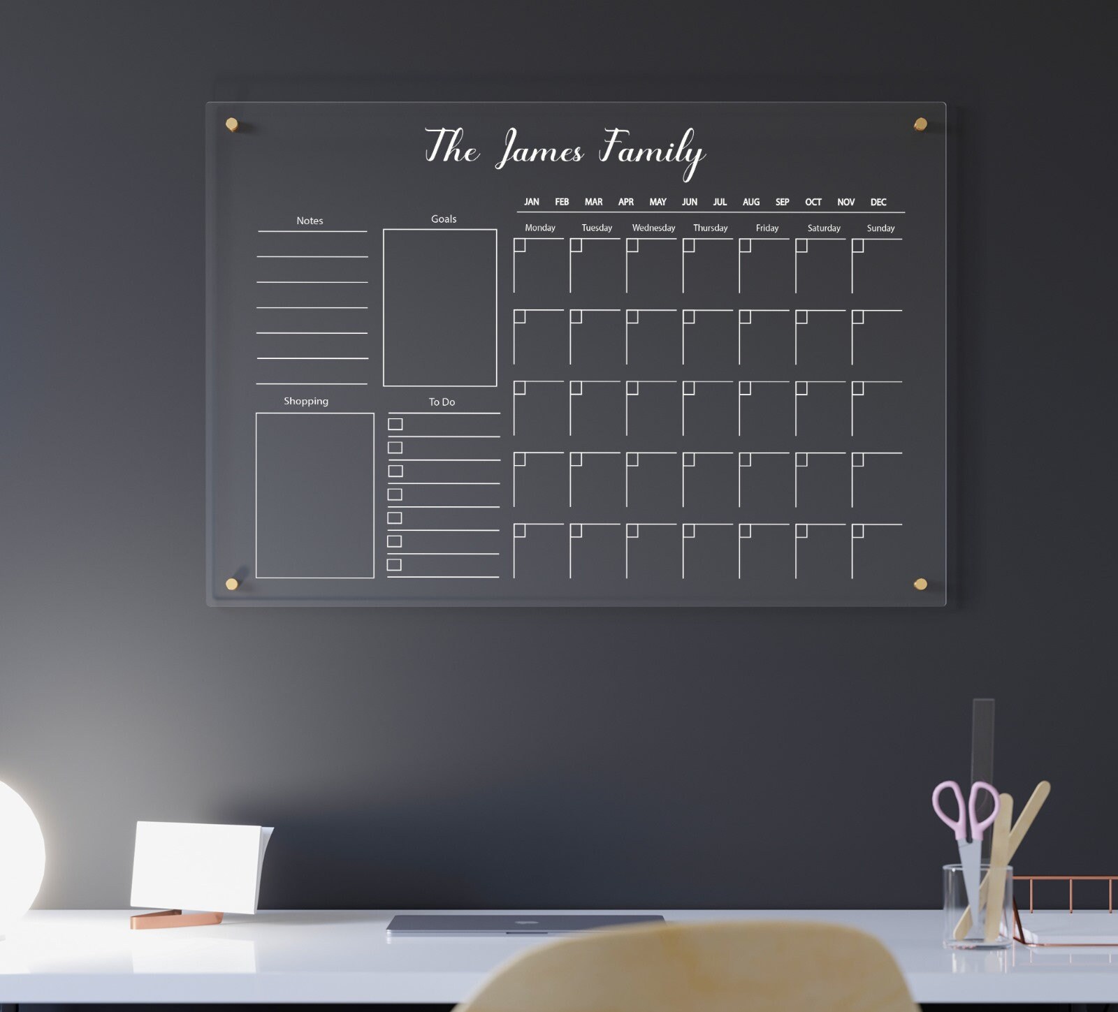Personalize Dry Erase Board Acrylic Family Calendar gold Text Yearly ...