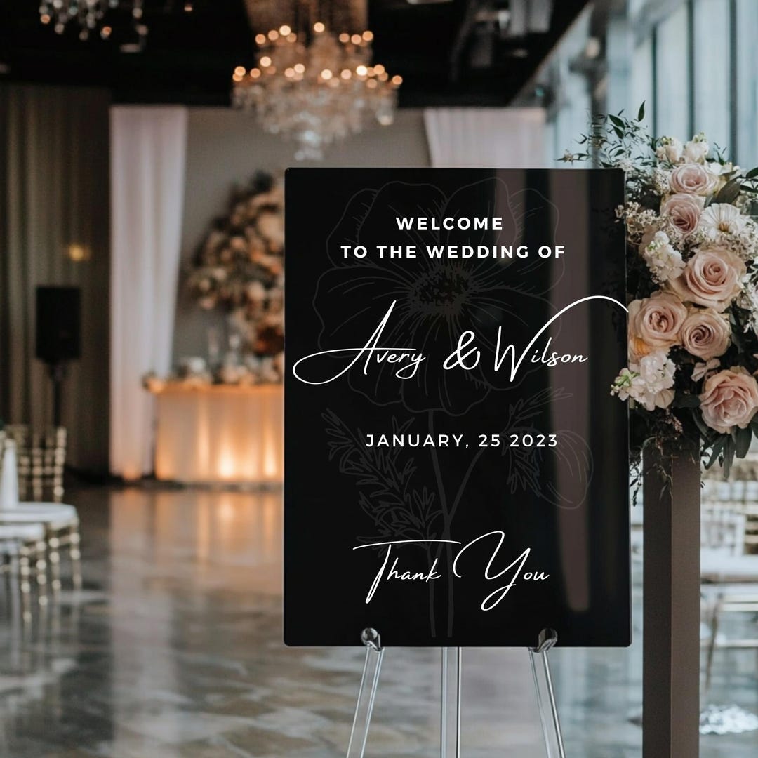 Custom Acrylic Wedding Sign, Personalized Black Wedding Entrance Sign ...