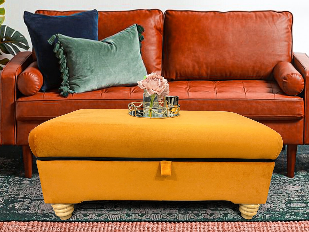 Flat Top Opusto Upholstered Storage Box Ottoman in Plush Velvet - Etsy UK