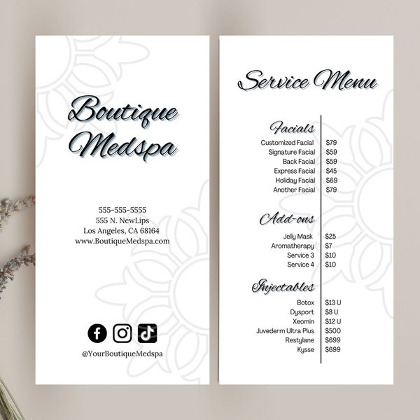 Medspa Service List - Etsy