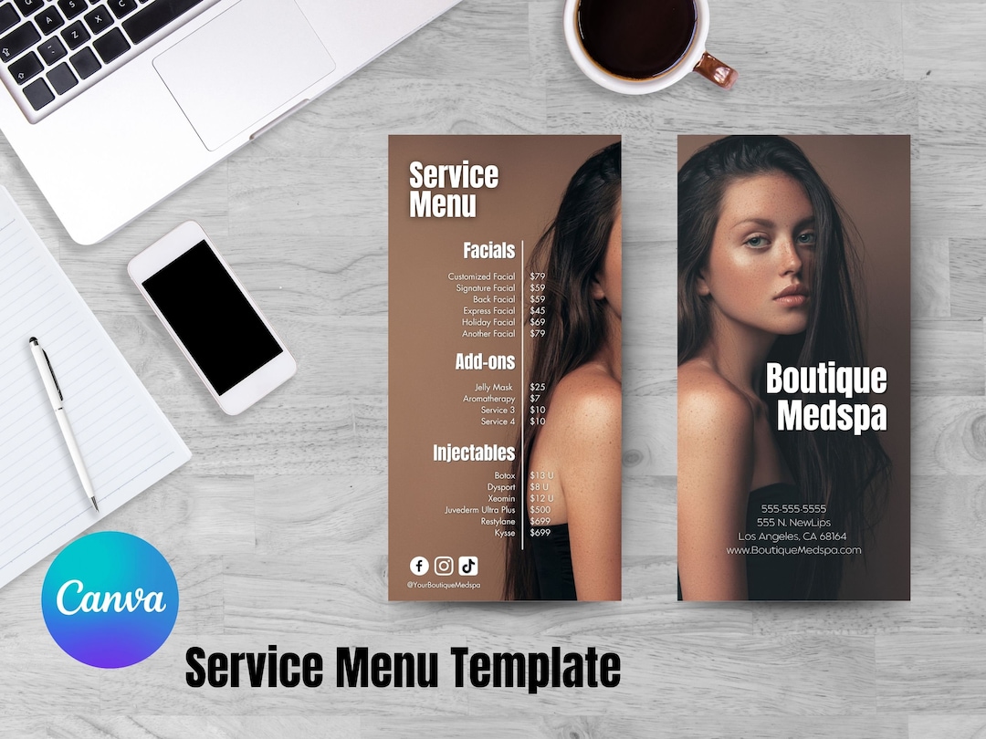 Boutique Medspa Service Menu Template (digital) - Etsy