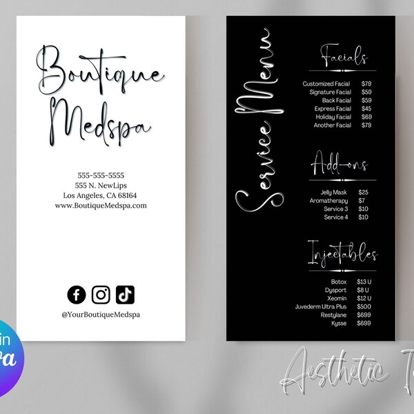 Aesthetic Service Menu - Etsy Canada