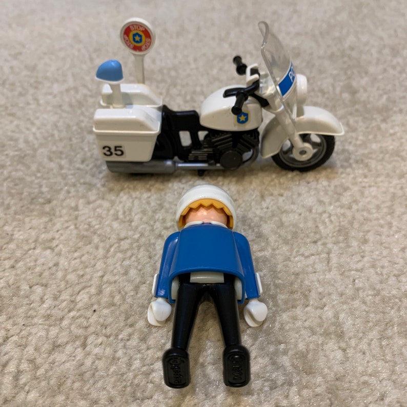 1987 Vintage Playmobil 3564 Police Motorcycle Toy Figure Vehicle Set Complete With Original ...
