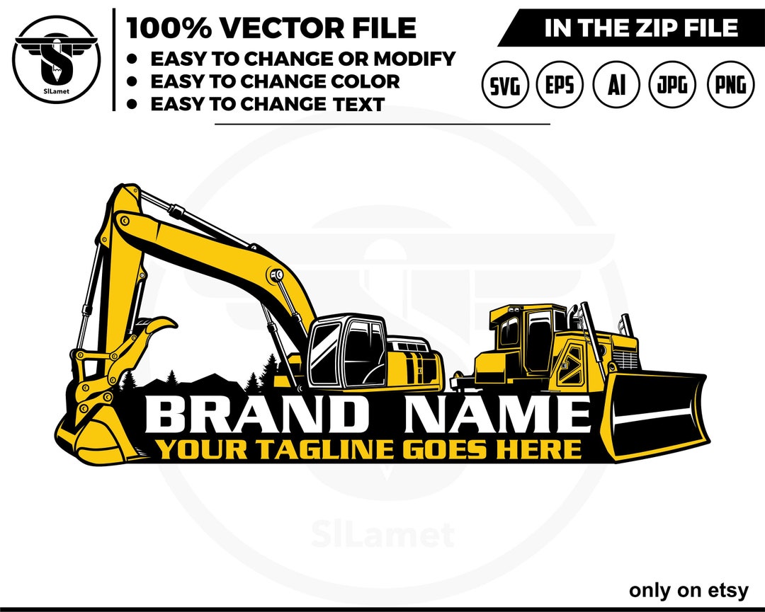 Excavator & Bulldozer Logo: Earth Digging SVG, Construction Logo ...