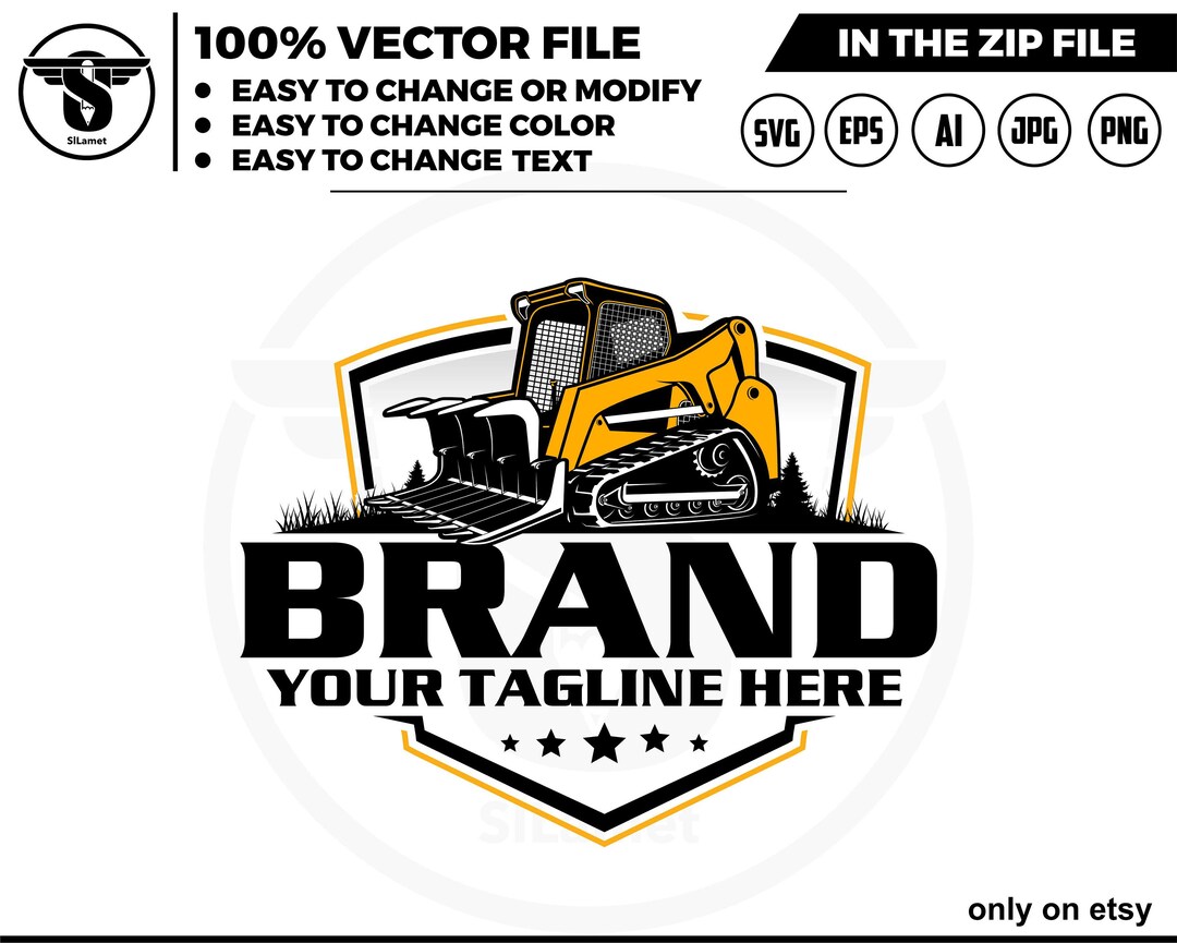 Editable Yellow Skid Steer Grapple Vector Logo: Forestry Construction ...