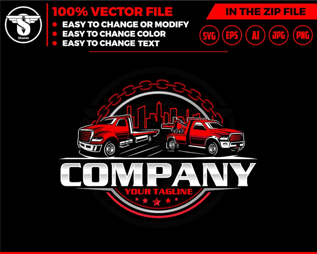 Towing Truck CITY Logo, Towing Logo Template, Towing Chain Svg, Tow ...