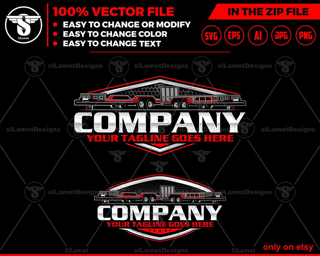 Car Hauling Trailer Logo: Flatbed Towing Vector Graphics (digital ...