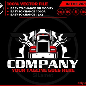 Editable Trucking Repair Vector Logo: Semi Trailer Maintenance Service ...