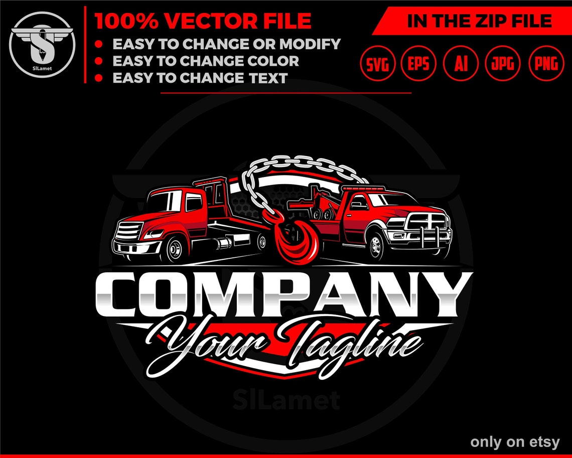 Tow Truck Logo Template, Towing Chain SVG, Service Logo (digital ...