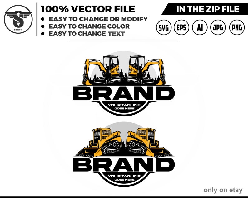 Skid Steer & Excavator Logo, Bulldozer SVG, Wheel Loader (digital Files ...