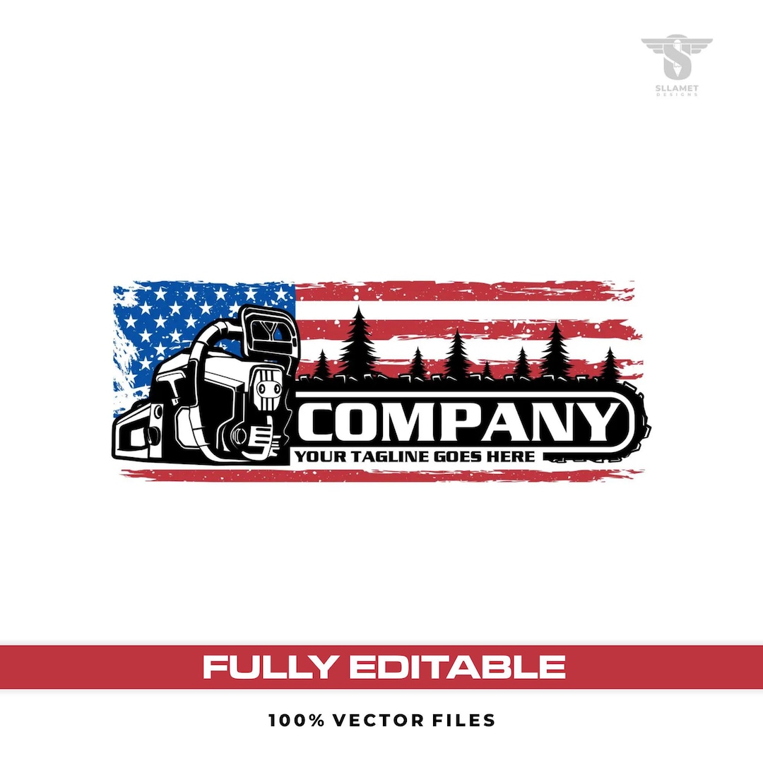 American Chainsaw Logo: Wood Cutting Tree Service Vector Designs (SVG ...