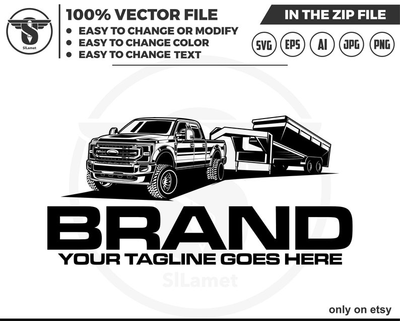 Pickup Dump Trailer Logo SVG: Truck Towing Graphic (digital Download ...