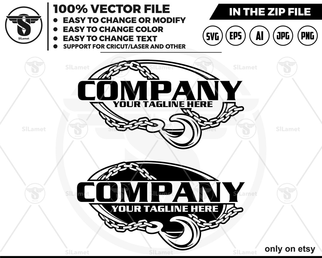 Towing Company Logo Template: Truck Chain SVG, Cricut Silhouette ...
