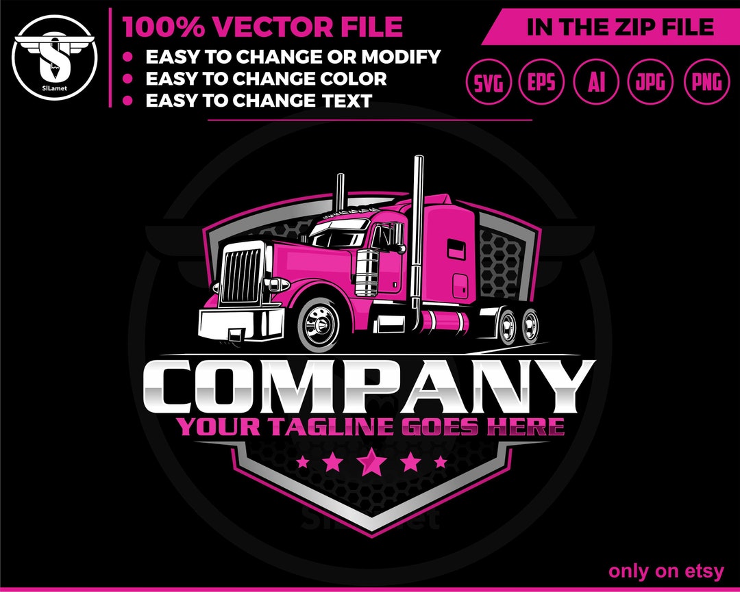Truck Trailer Pink Logo, Big Rig Logo, Trucking Company Logo, Moving ...
