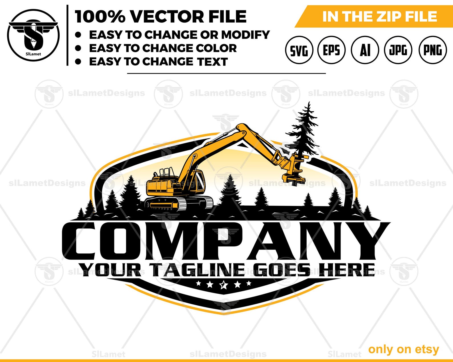 Excavator Forestry Logo: Tree Felling Head Graphics (digital Download ...