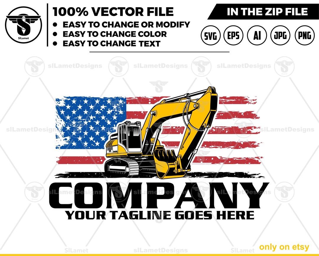 America Excavator Logo - Earth Digging Logo - USA Excavator Svg - Heavy ...