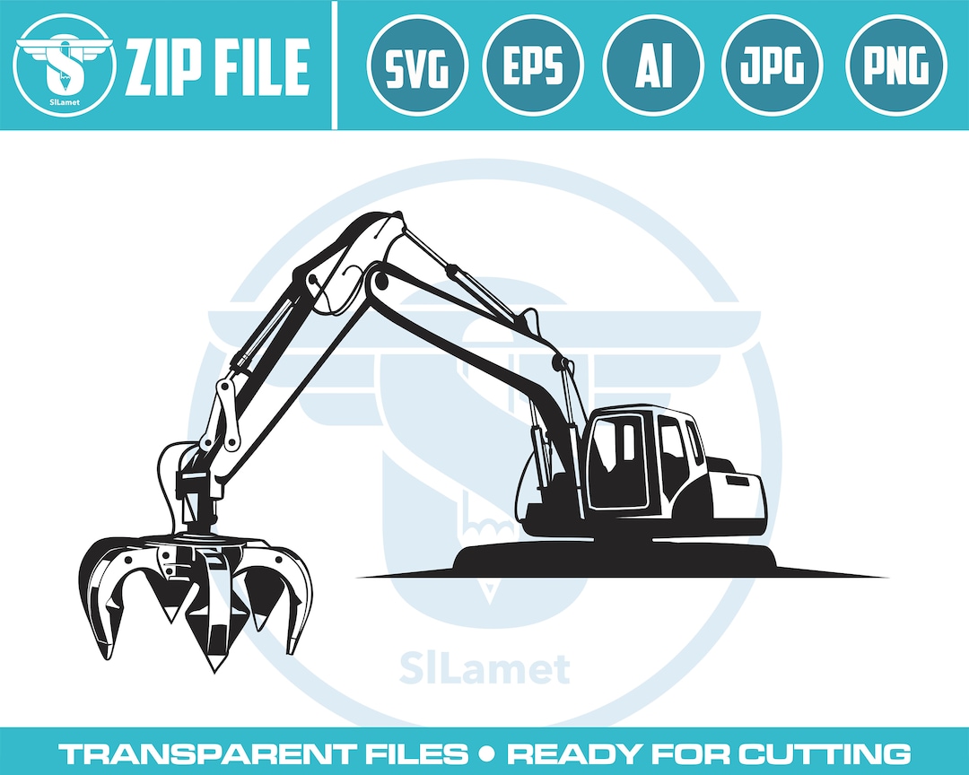 Excavator Grapple Bucket SVG: Digger Silhouette, Construction Clipart ...