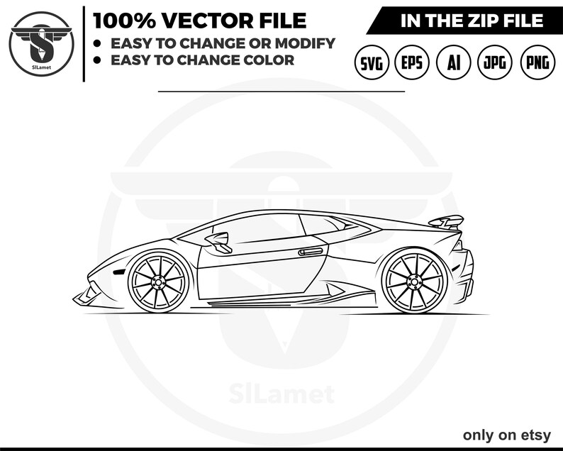 Lamborghini Line Art SVG: Supercar Vector Graphics (digital Download ...