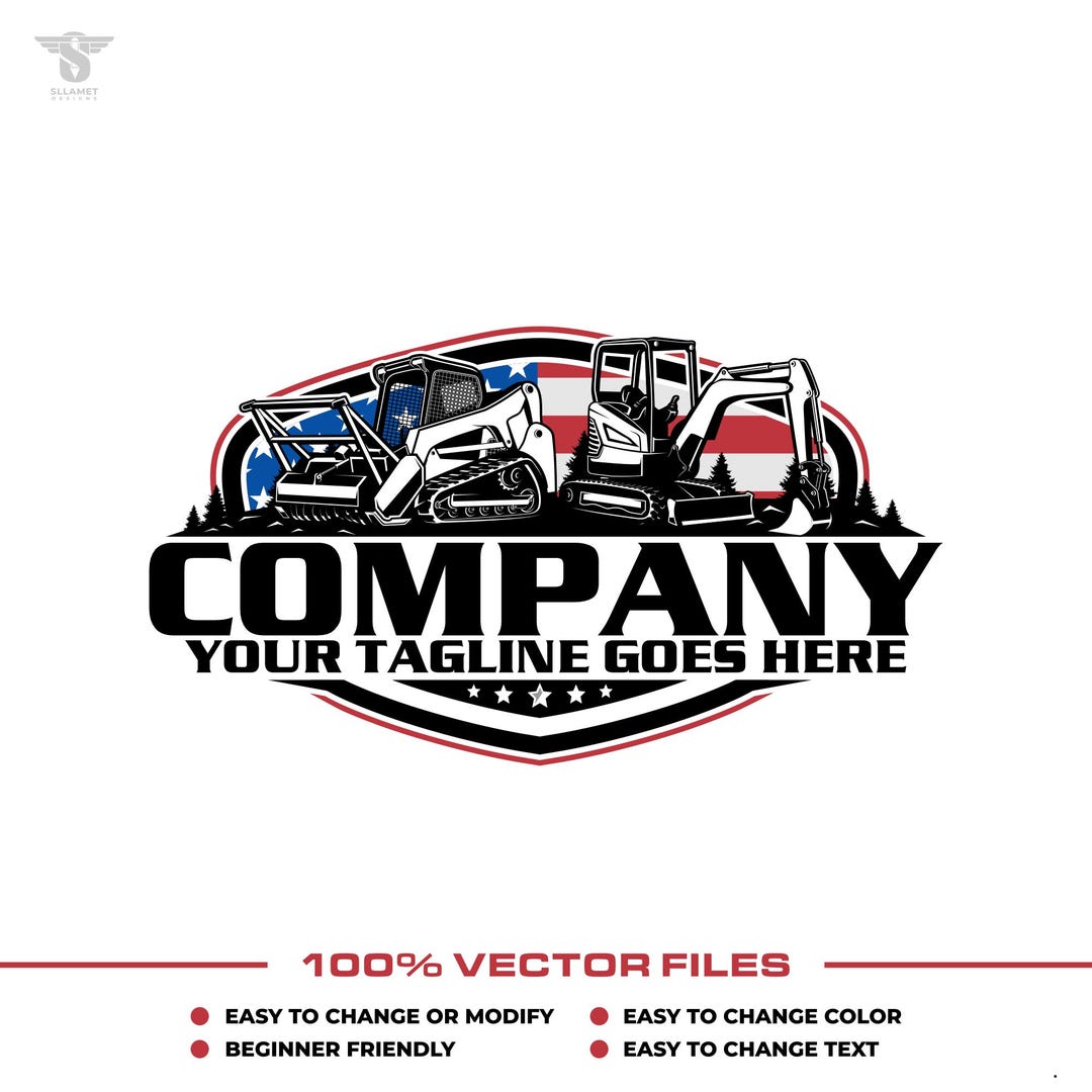 USA Compact Equipment Logo: Fully Editable, Skid Steer Mulcher Mini ...