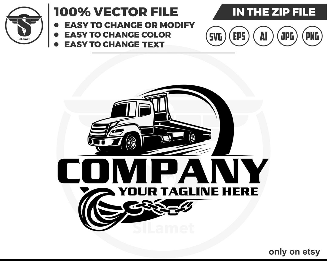 Flatbed Towing Silhouette Logo, Towing Truck Logo, Towing Logo Template ...