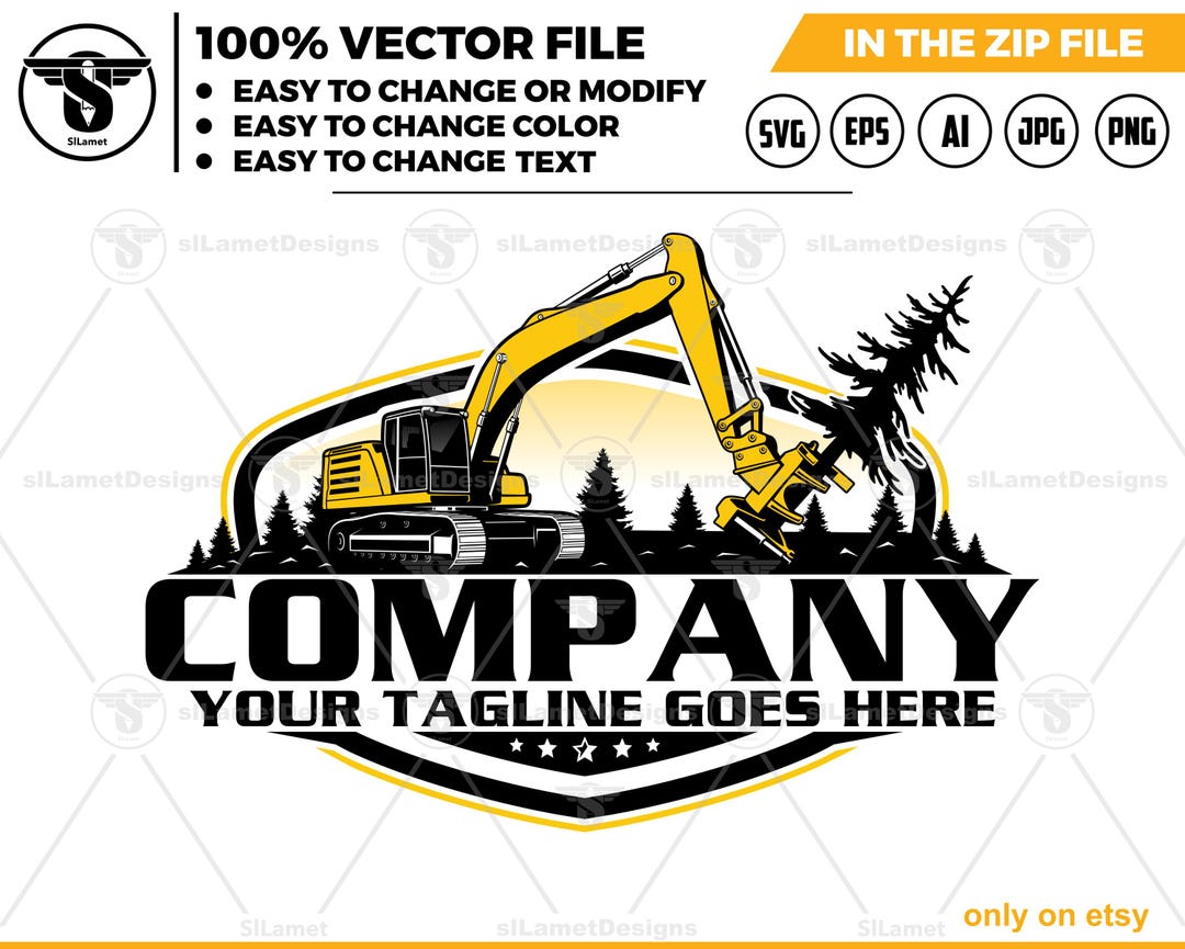 Excavator Forestry Logo: Tree Felling Head Graphic (digital Download ...